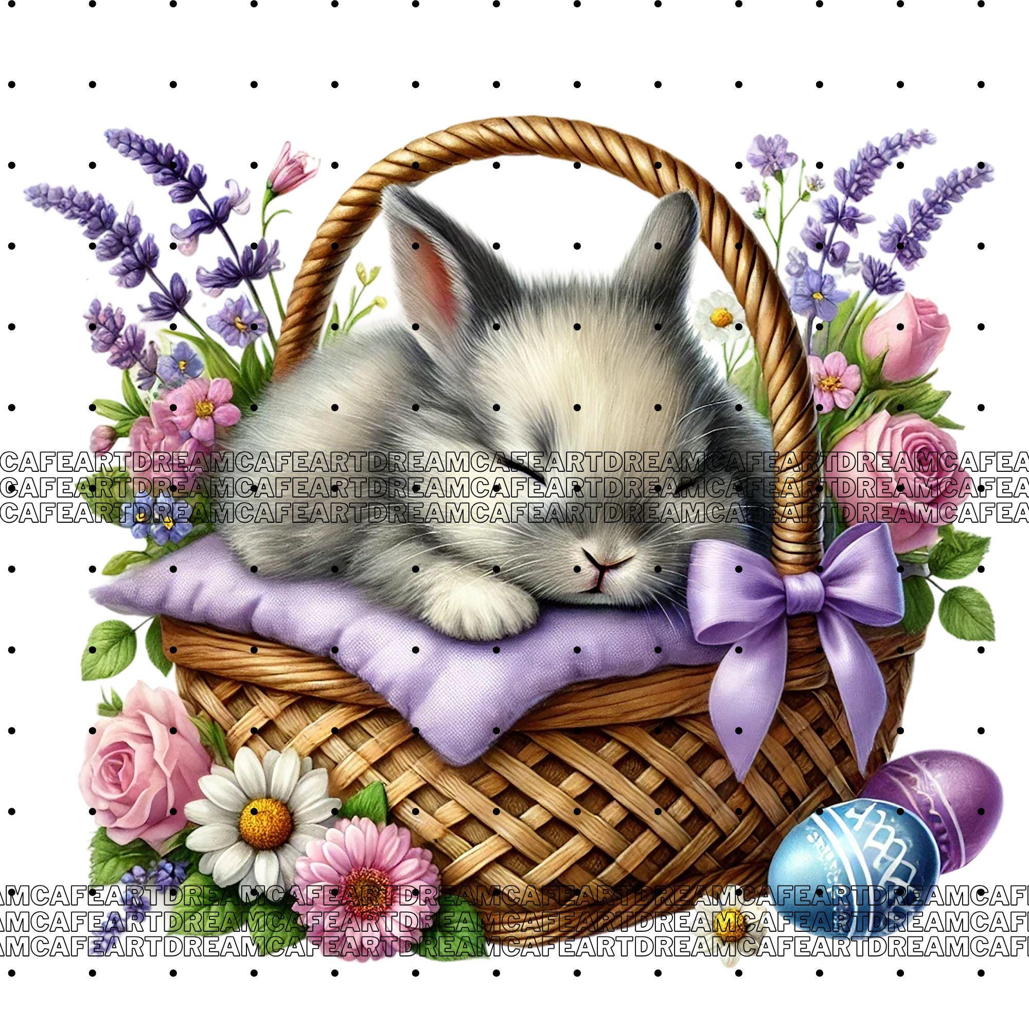32 PNG Easter Bunny Clipart Bundle, Spring Bunny in a Basket Clipart ...