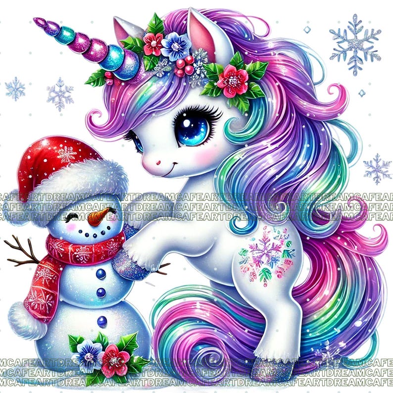 Christmas Unicorns Clipart Bundle 35 PNG, Christmas Clipart, Festive ...