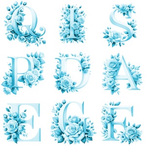 47 PNG, Watercolor Blue Floral Alphabet Collection Clipart, Pink ...