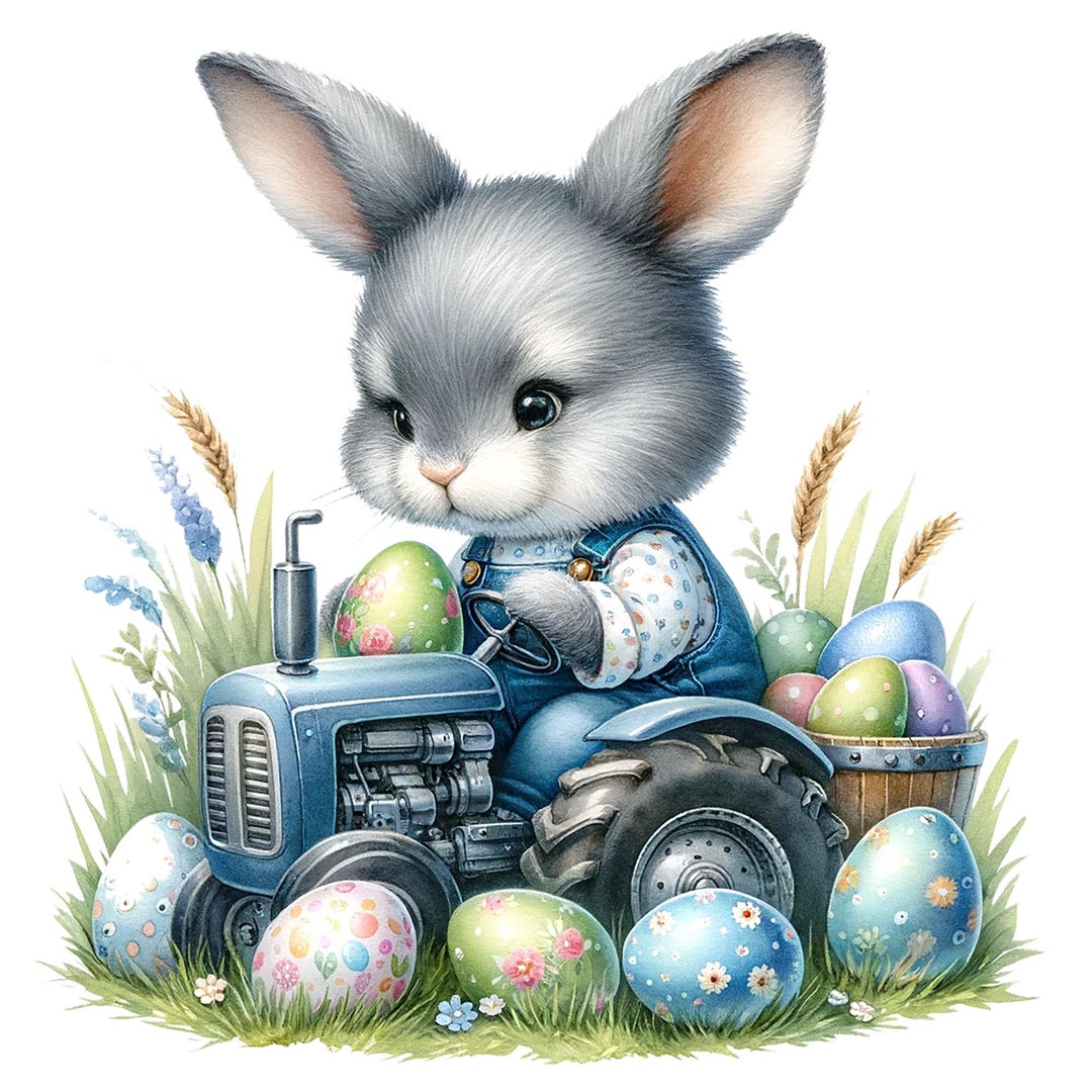 12 PNG/JPG Easter Bunny Tractor Clipart, Bunny Rabbit, Bunny Tractor ...