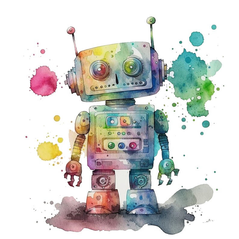 10 Watercolor Robot Clipart Cute Robot Clipart Robot Clip - Etsy