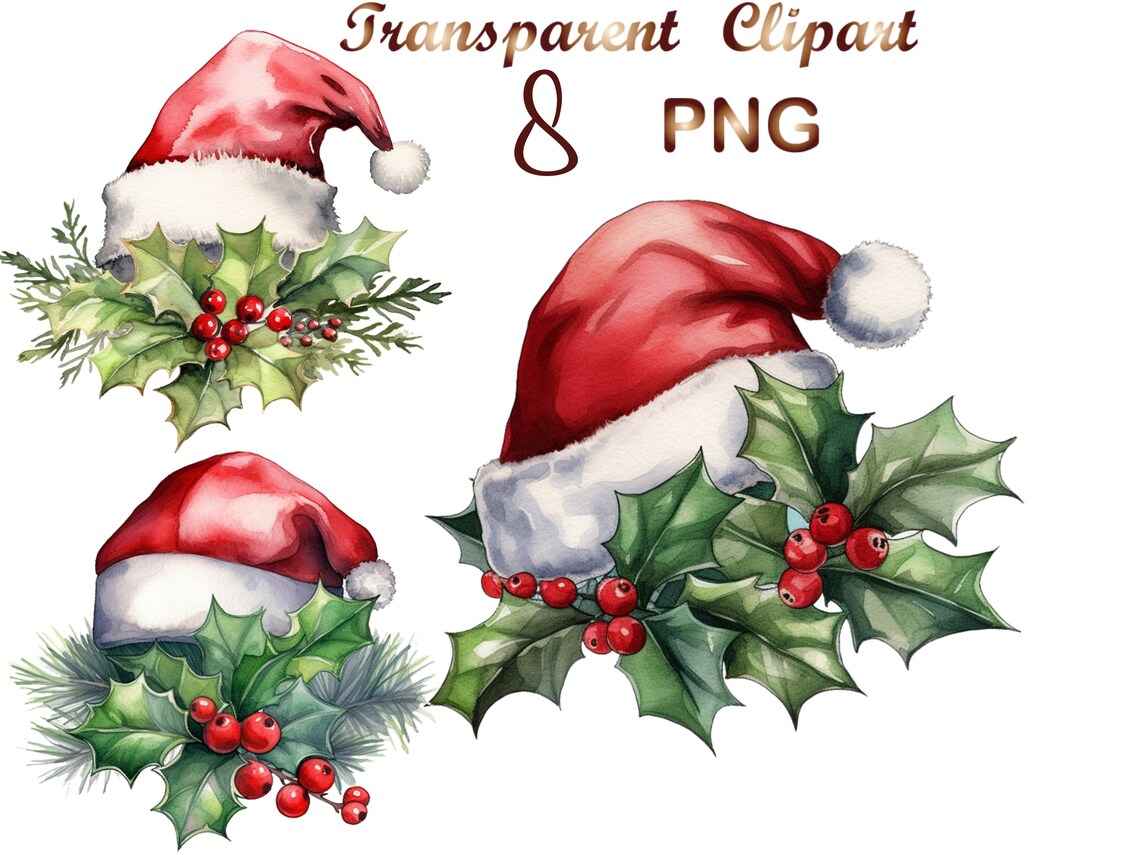 8 Santa Hat PNG, Christmas Clipart, Santa Hat Clipart, Winter Clipart ...
