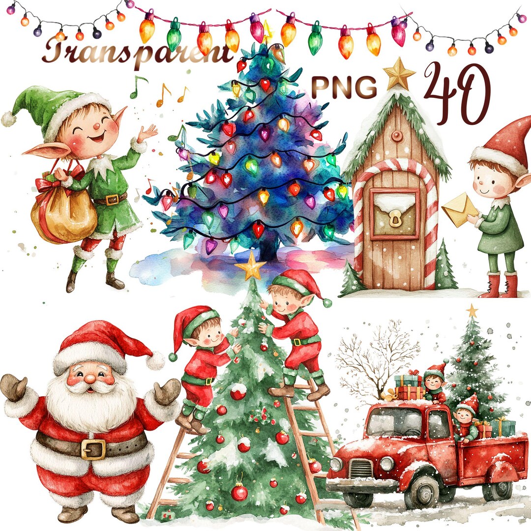 40 PNG Watercolor Christmas Elf Clipart Bundle, Festive Elf Graphics ...