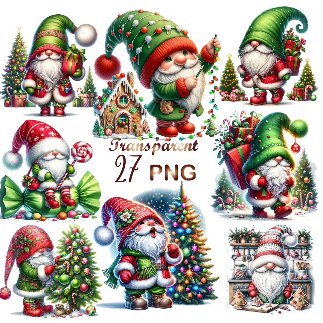 27 Png, Christmas Gnome Clipart Bundle, Christmas Clipart, Winter Gnome ...