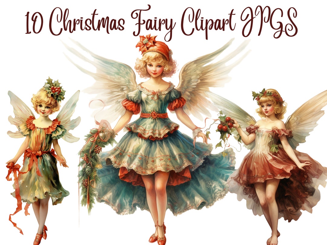 10 Christmas Vintage Fairy Clipart, High Quality Jpgs, Digital Download ...