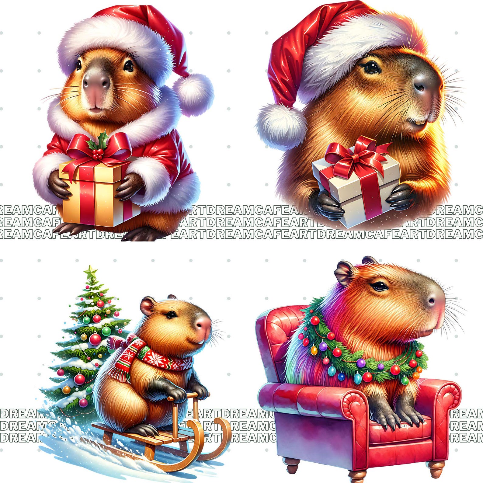 25 PNG Christmas Capybara Clipart Bundle | Cute Holiday Capybaras ...