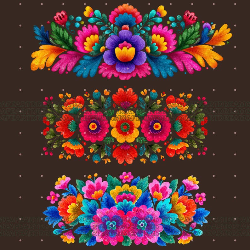 Mexican Fiesta Flowers Clipart 200 PNG, Otomi Floral,talavera ...