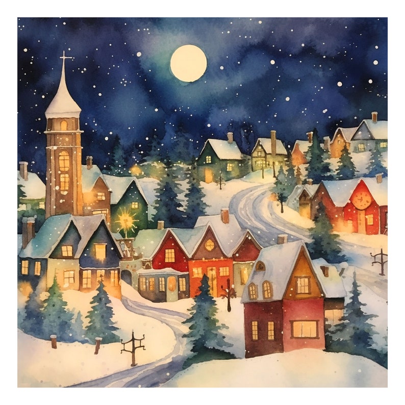 20 Watercolor Christmas Night Png,christmas Png, Christmas Sublimation ...