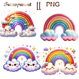 10 Rainbow Clipart Bundle Png,sun,clouds,rainbow Png, Glitter Rainbow Png, Digital Download ...