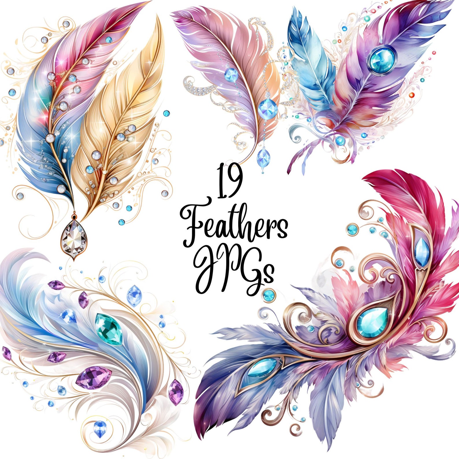 19 Watercolor Feather Clipart, Exotic Boho Feathers, Bohemian Clip Art ...