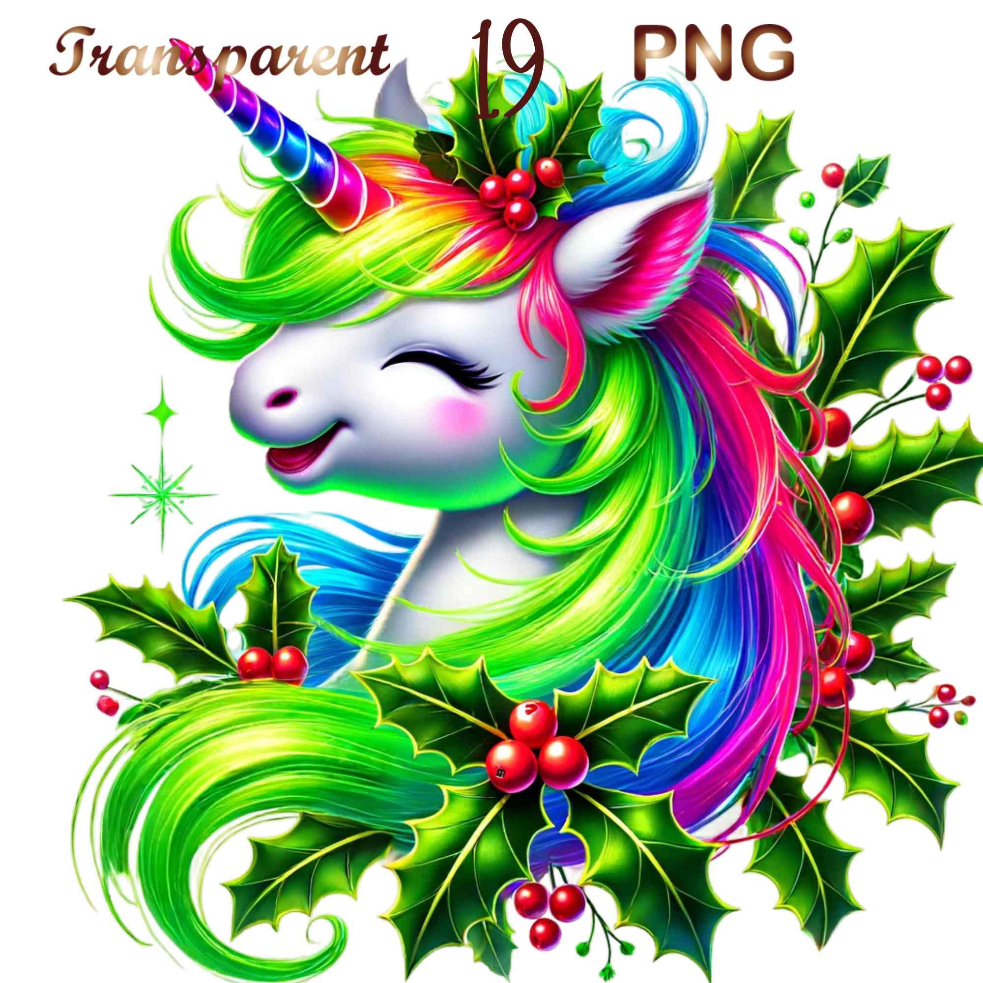 19 PNG, Christmas Unicorn Clipart, PNG Baby Unicorn Watercolor Clipart ...