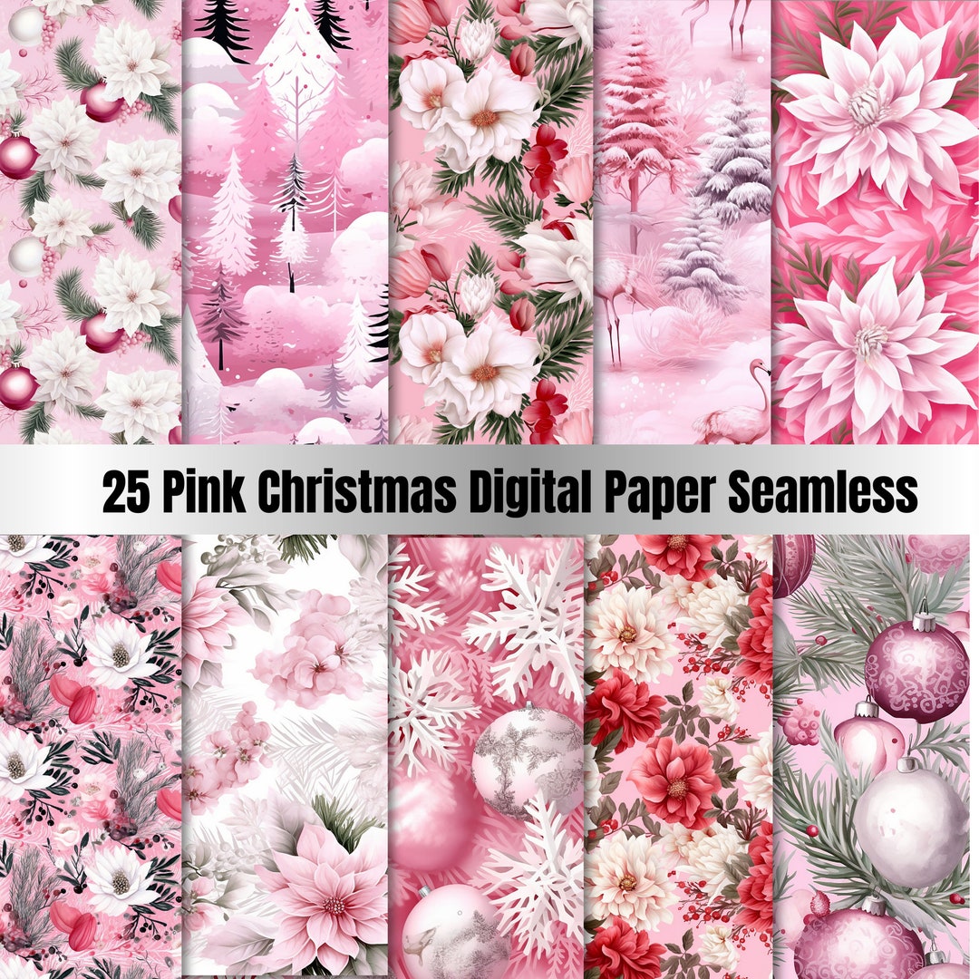 25 Printable Pink Christmas Digital Paper Seamless,fantasy Noel Xmas ...