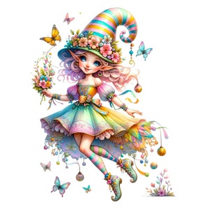 30 PNG Spring Elves Clipart Bundle, Whimsical Elf Illustrations Designs ...