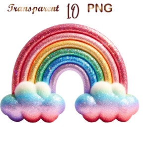 10 Rainbow Clipart Bundle Png,sun,clouds,rainbow Png, Glitter Rainbow ...