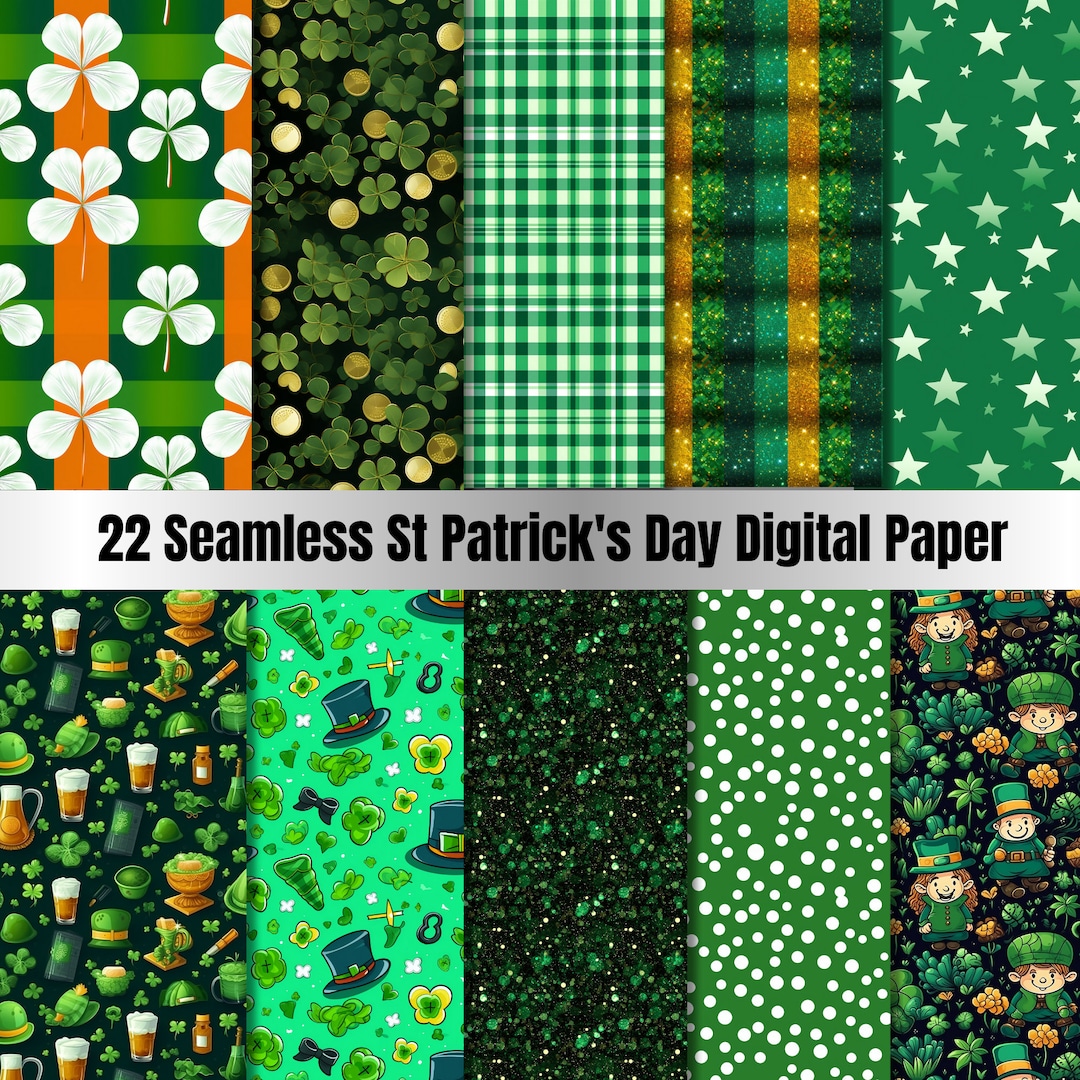 22 ST PATRICK'S Day,clover Digital Paper,clover Paper,irish Shamrock ...