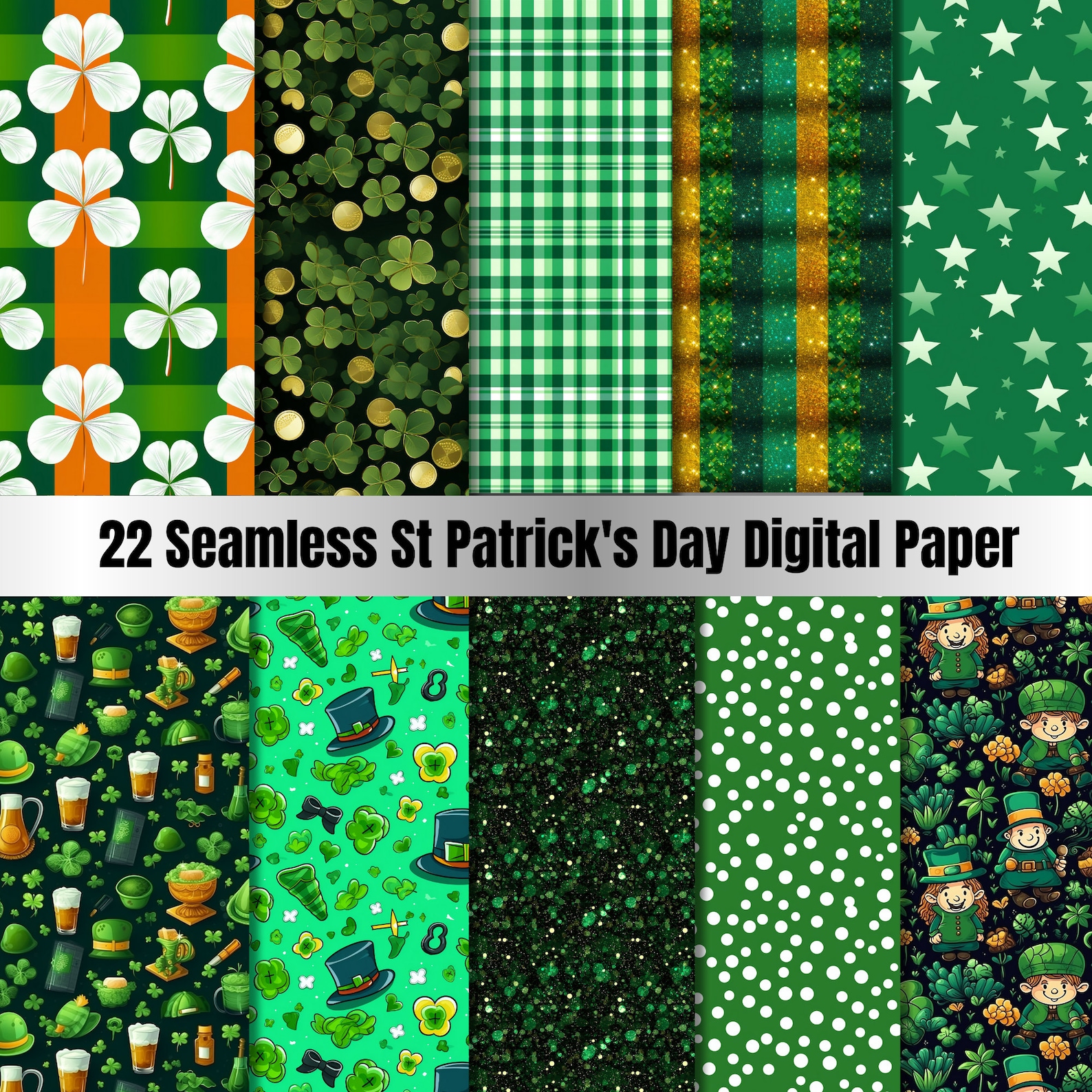 22 ST PATRICK'S Day,clover Digital Paper,clover Paper,irish Shamrock ...