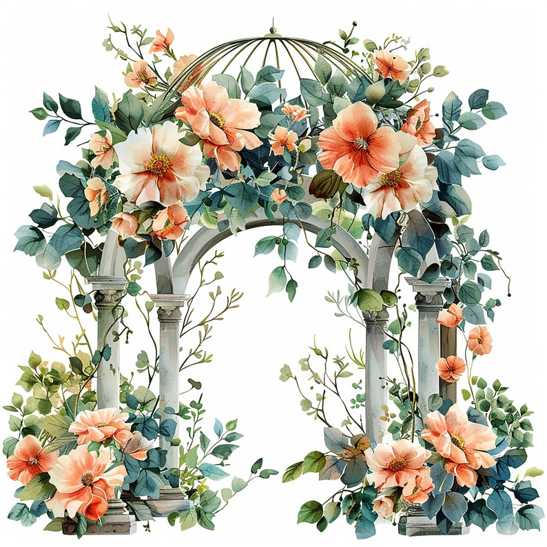 24 JPG, Vintage Garden Arches Clipart, Flower Dome Clipart, Wedding ...