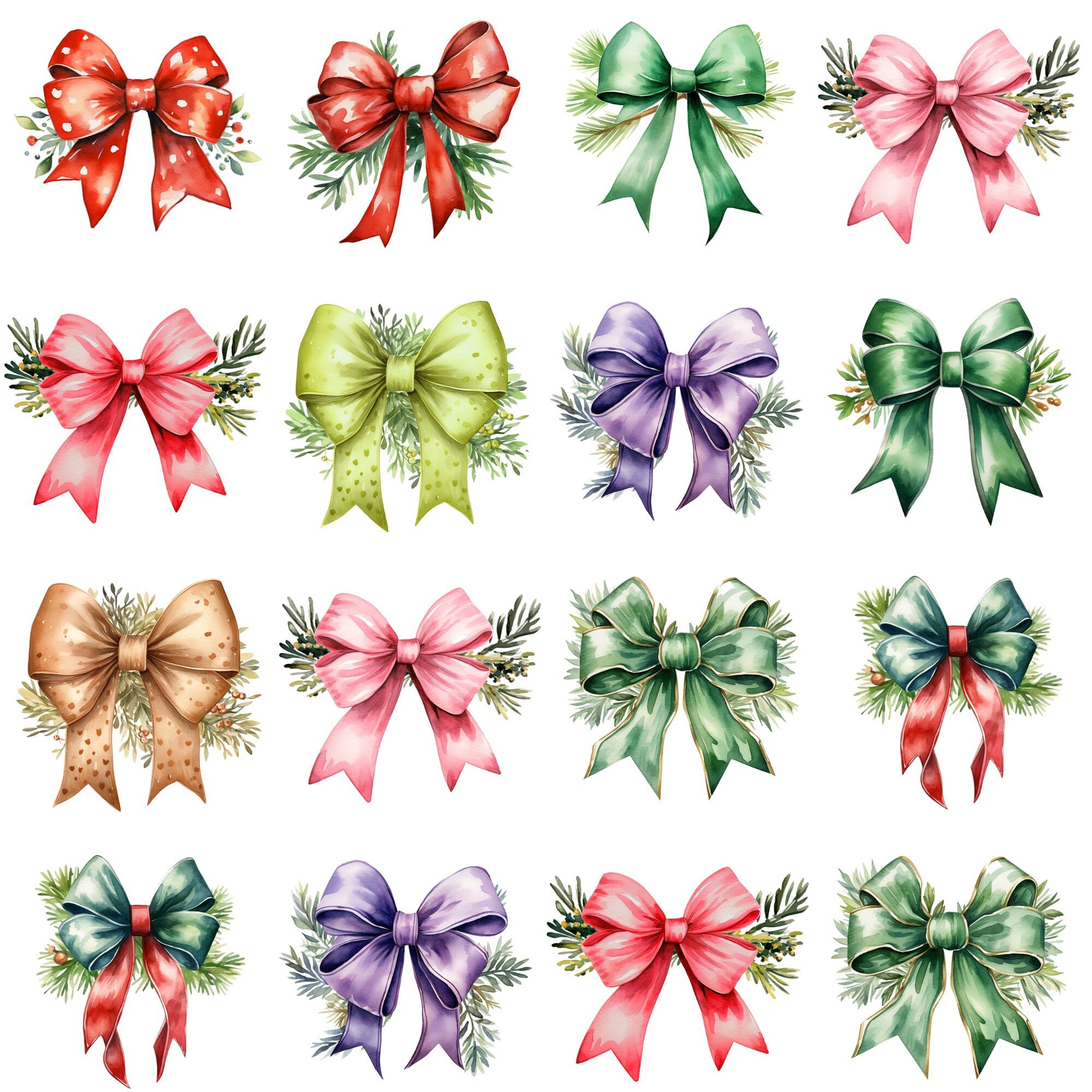 40 PNG, Watercolor Bow Clipart Bundle, Clipart Bundle, Watercolor Cute ...