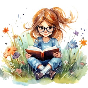 12 Girl Reading Watercolor Clipart ,jpgs, Student Girl Clipart,girl ...