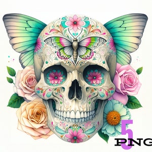 5 PNG, Flower Skull Design, Flower Skull, Wildflowers Skull Png, Skull Png,sublimation,dtf Png ...