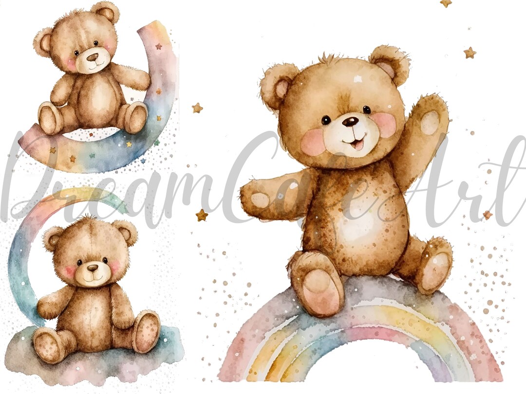 6 Teddy Bear Clipart Jpgs, High Quality, Digital Planner, Paper Crafts, Watercolor, Teddy Bear ...