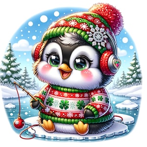 12 Winter Penguin Clipart PNG and JPG, Set 2, Christmas Penguin Clipart ...