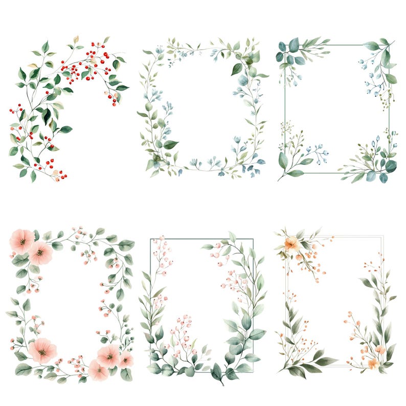 Floral Frame Clipart Bundle 210 PNG, Watercolor Flower Borders ...