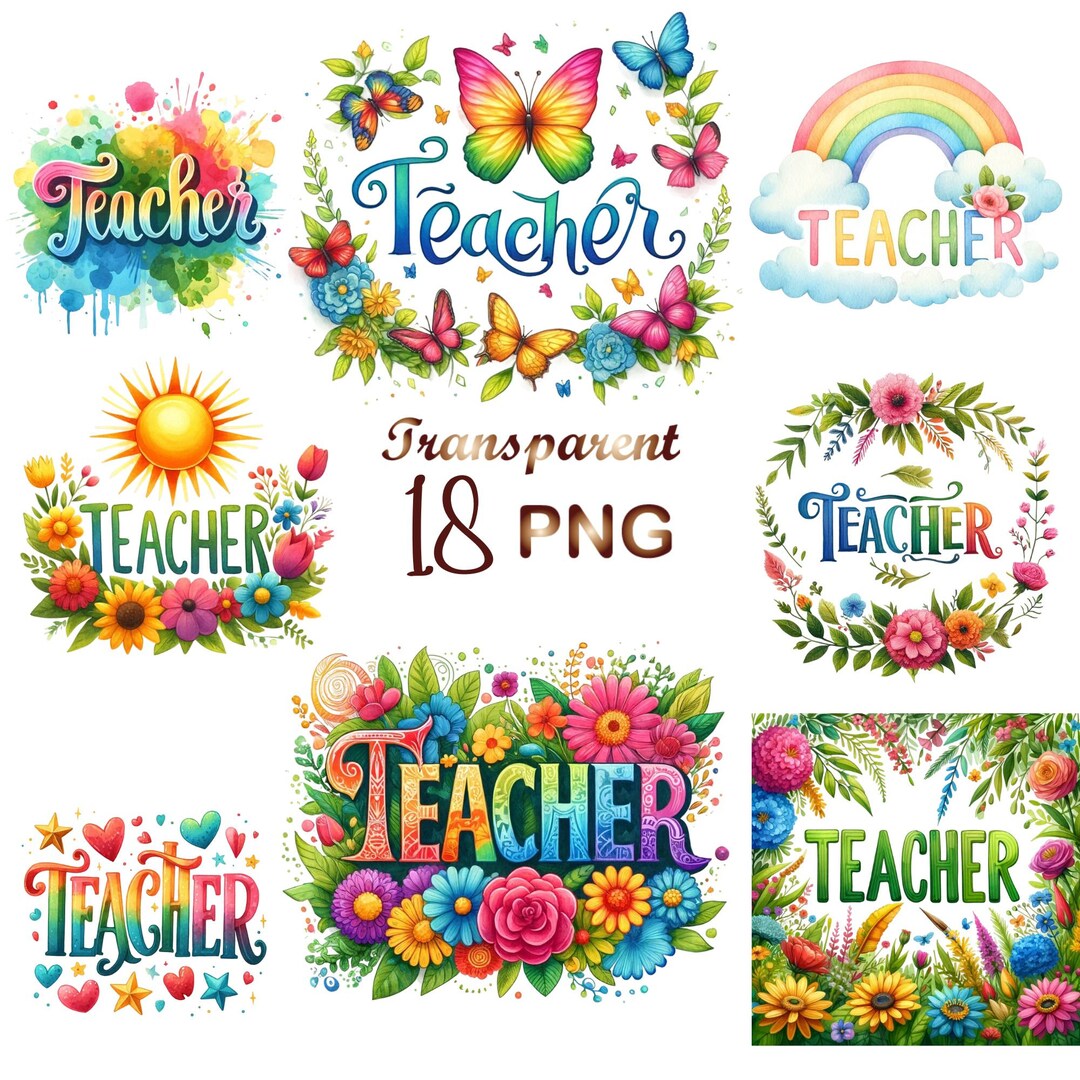 Watercolor Teacher Clipart Bundle: Colorful PNG Graphics (digital ...