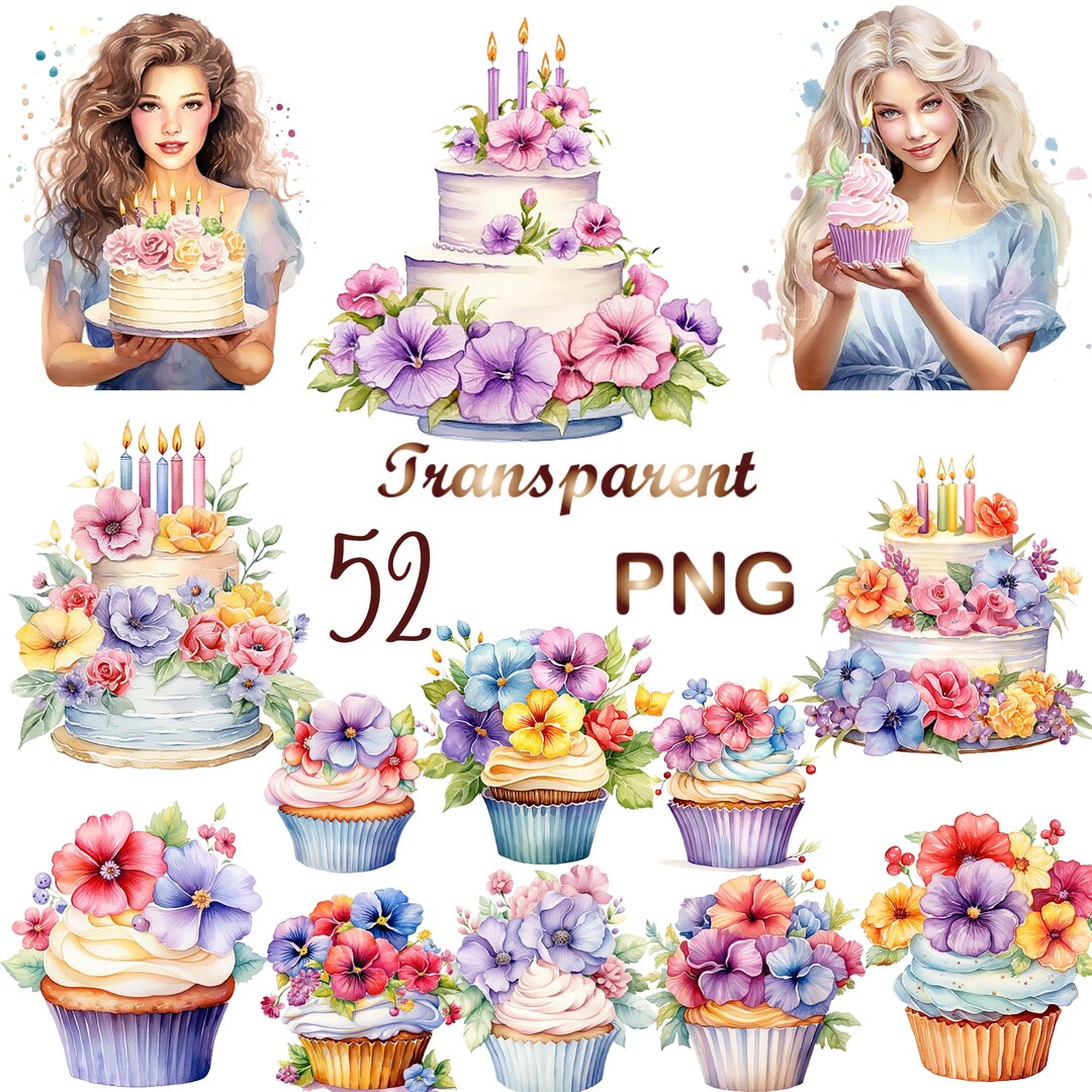 52 Watercolor Spring Cupcake Clipart PNG, Spring Cake Clipart,digital ...