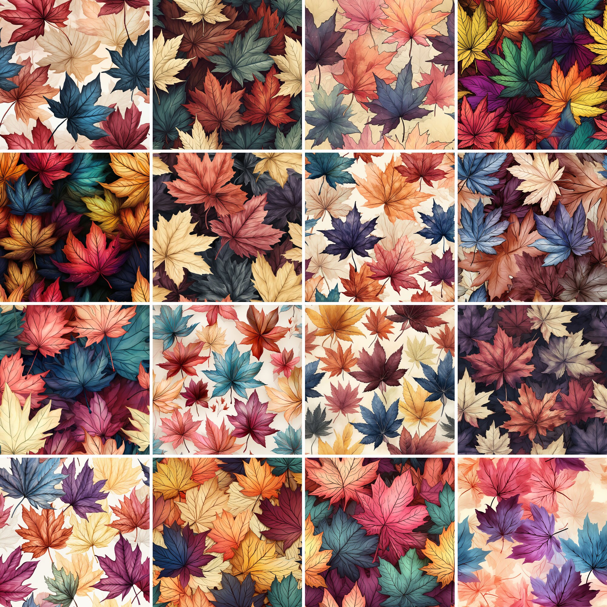 24 Seamless Autumn Flowers Digital Paper,leaves Seamless,autumn Floral ...