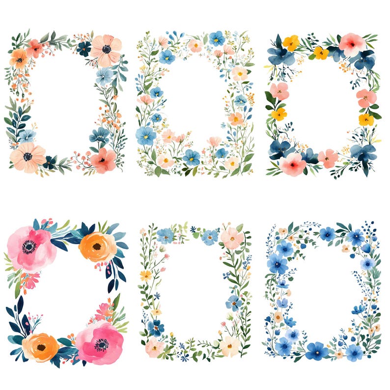 Floral Frame Clipart Bundle 210 PNG, Watercolor Flower Borders ...