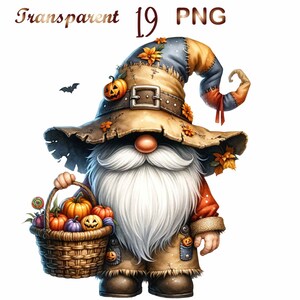 19 Gnome Halloween Clipart,gnome Clipart Bundle, Autumn Gnome Png ...