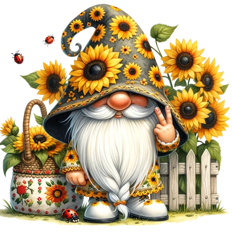 25 PNG Sunflower Gnome Clipart Bundle,garden Gnome Watercolor Clipart ...