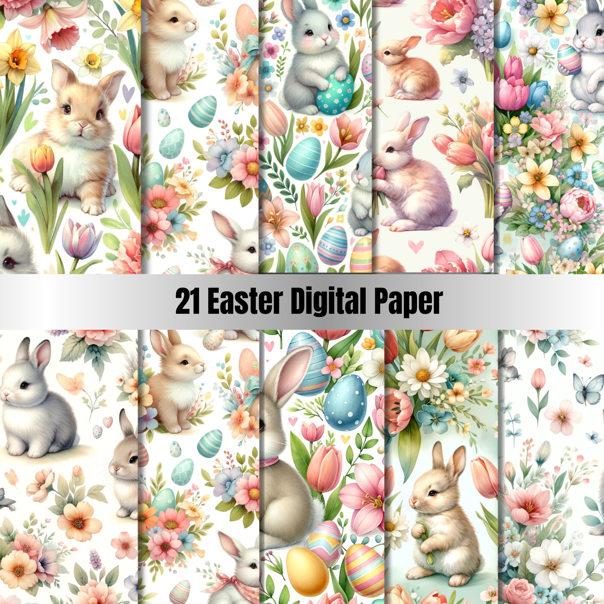 Easter Bunny Digital Paper: Floral Spring Backgrounds (jpgs) - Etsy