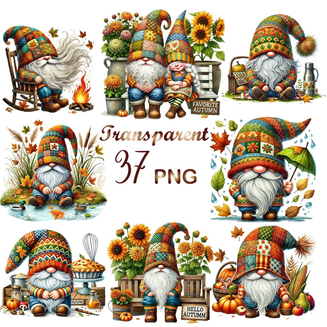 37 PNG, Autumn Gnome Clipart Bundle, Autumn Gnome Clipart, Autumn ...