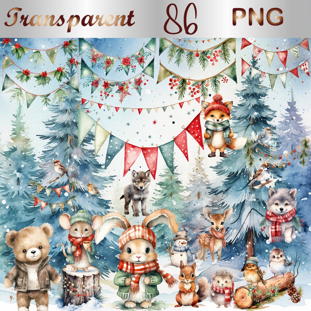 86 Watercolor Woodland Christmas Clipart PNG, Transparent Png ...