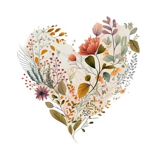 10 Boho Hearts Clipart, Floral Clipart, Jpgs, Commercial Use, Digital ...