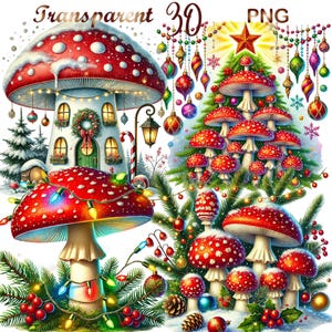 30 PNG Christmas Mushrooms Clipart Bundle, Festive Mushroom ...