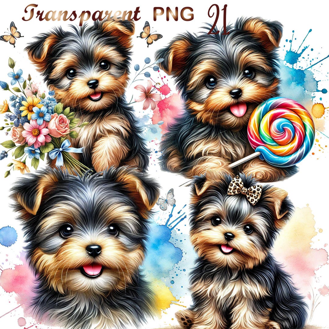 21 PNG Yorkshire Terriers Clipart Bundle, Set 2, Adorable Yorkie ...
