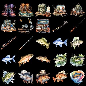 85 Watercolor Fishing Clipart PNG, Fishing Clipart Bundle, Fishing 85 ...