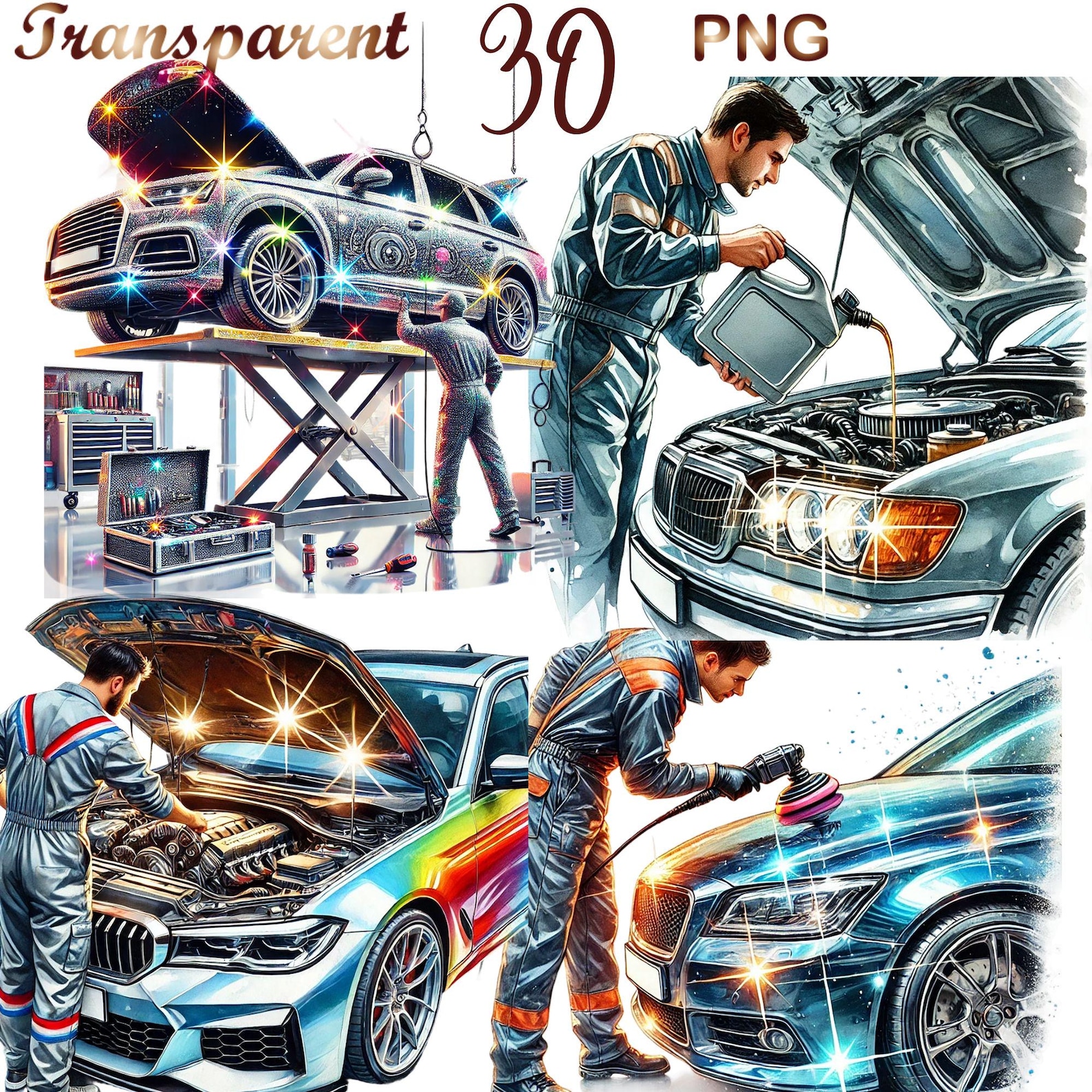 30 PNG Mechanics Clipart Bundle, Tool and Garage Illustrations Designs ...