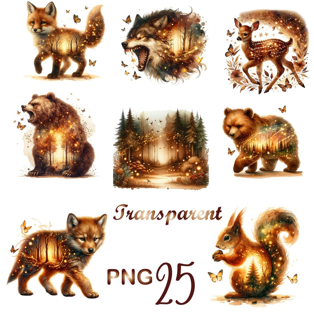 25 PNG, Animals Enchanted Forest Clipart Bundle, Animals Clipart Bundle ...