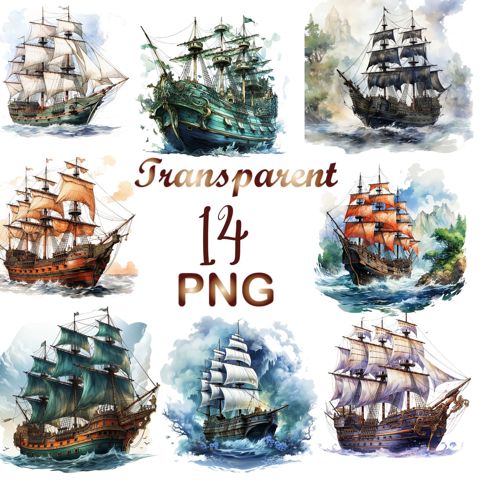 14 Pirate Ship Watercolor Clipart Png, Pirate Ship Art, Pirate Ship ...