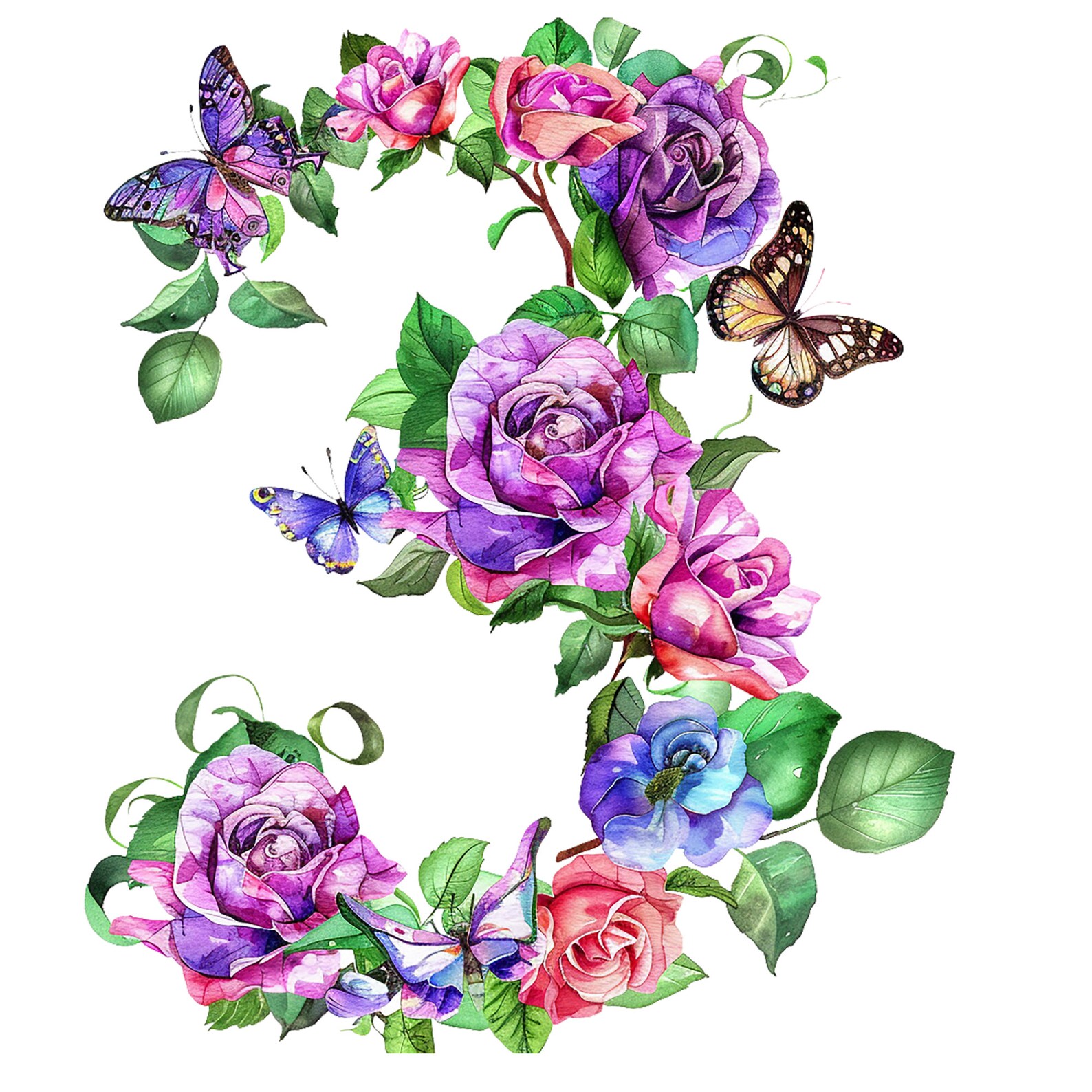 Floral Numbers Clipart Bundle, Roses Numbers Clipart Bundle,roses ...