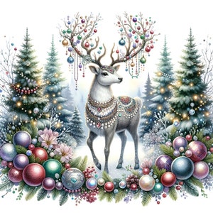 12 Jpgs Christmas Roe Deer Clipart, Deer Vignette, 10 High-quality ...