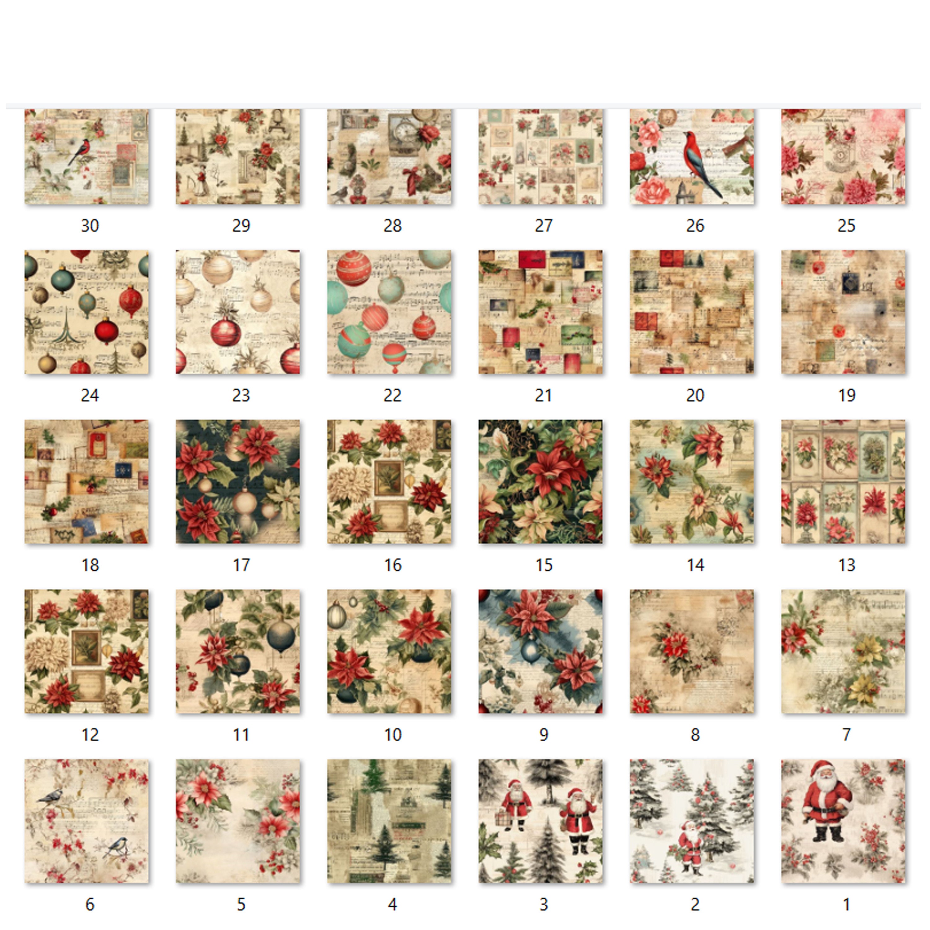 30 Seamless Vintage Christmas Digital Paper Pack, Winter Holiday ...