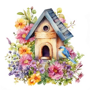 14 Bird Houses Clipart,jpgs,cute Birdhouses and Blossoms Clipart ...