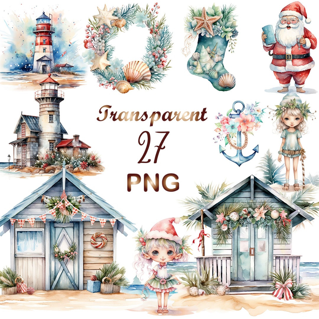 27 Watercolor Christmas Beach Clipart Png, Christmas Png, Merry ...