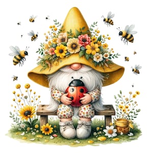 29 PNG, Flower Bee Gnome Clipart Bundles,gnome With Flowers,clipart for ...