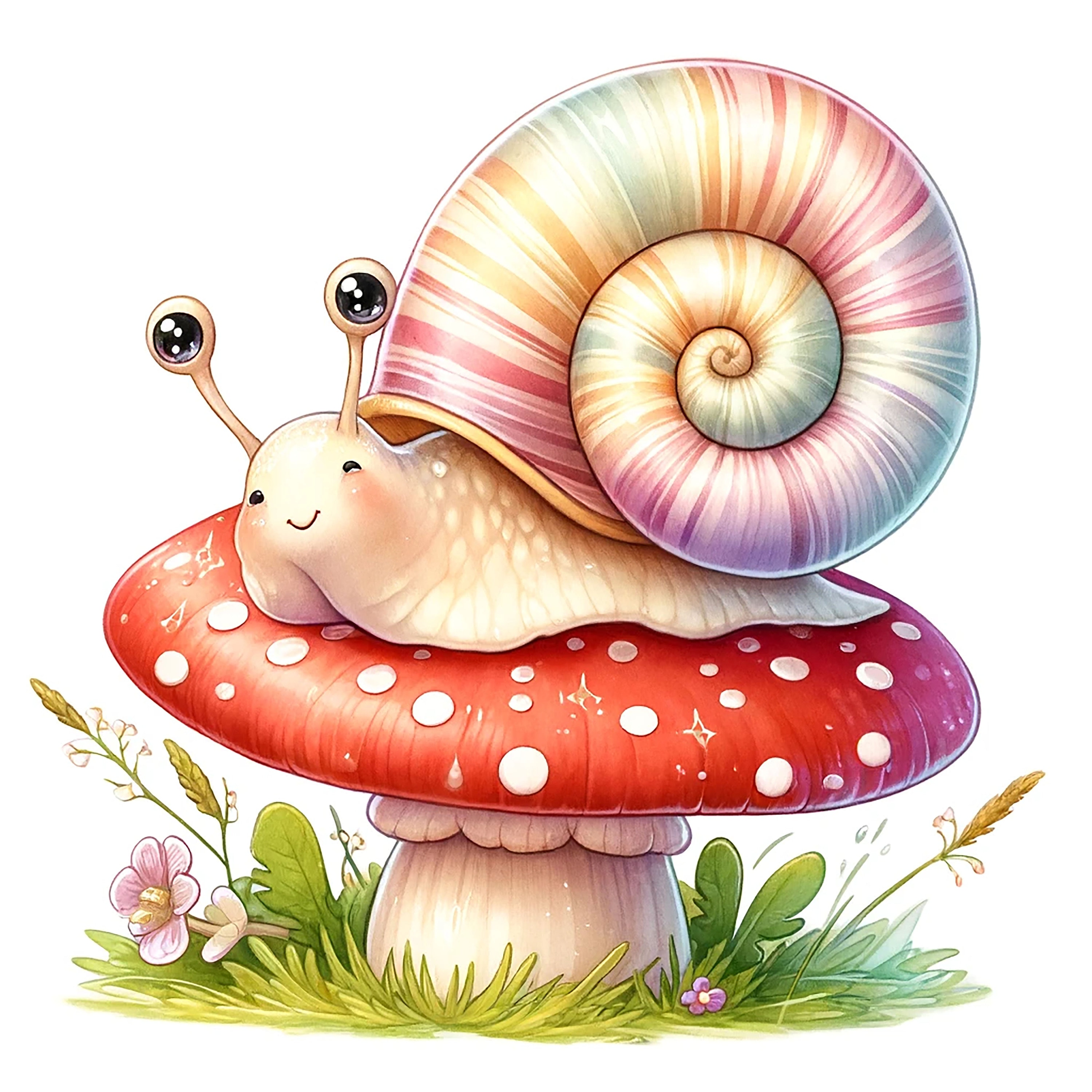 20 PNG, Pastel Watercolor Snail Clipart Bundle, Cute Snail Clipart ...
